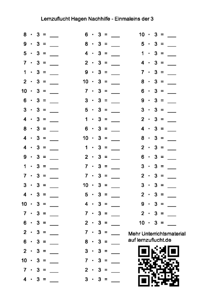 Einmaleins Dreierreihe Aufgaben pdf - Lernzuflucht Hagen Nachhilfe
